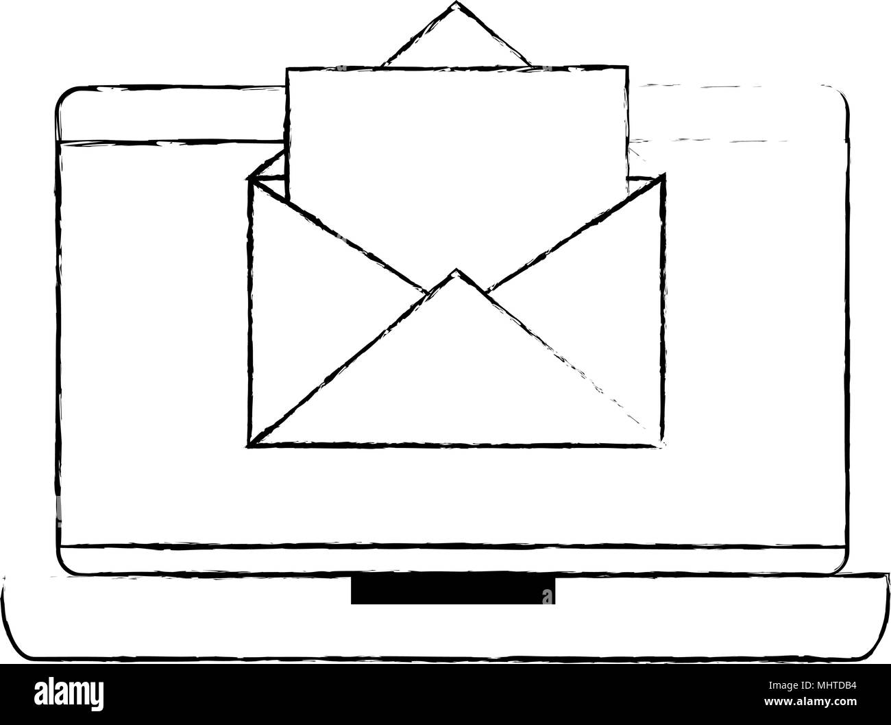 Envelope computer keyboard concept email Black and White Stock Photos ...