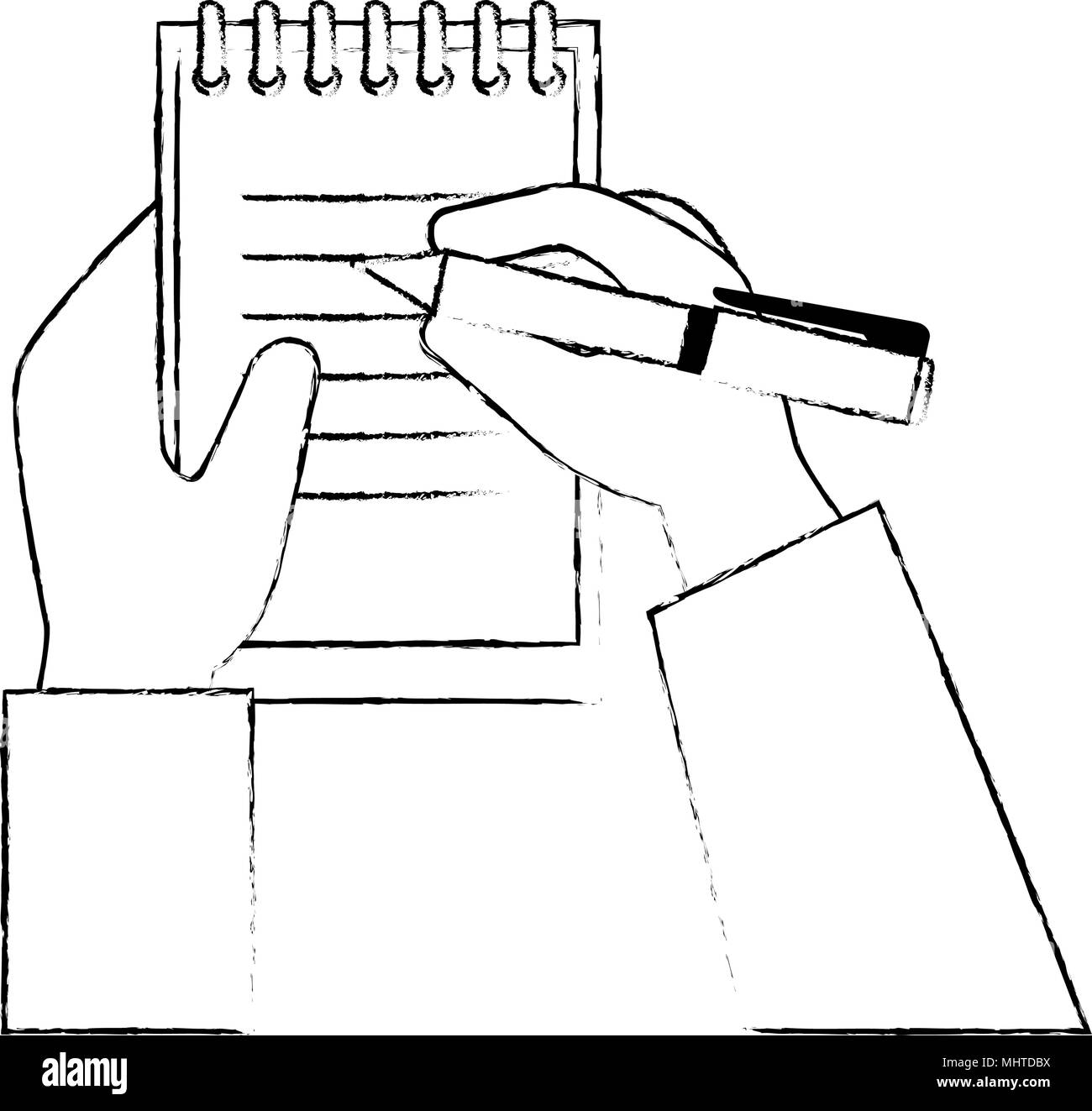 hand writing with pen in notebook vector illustration design Stock ...