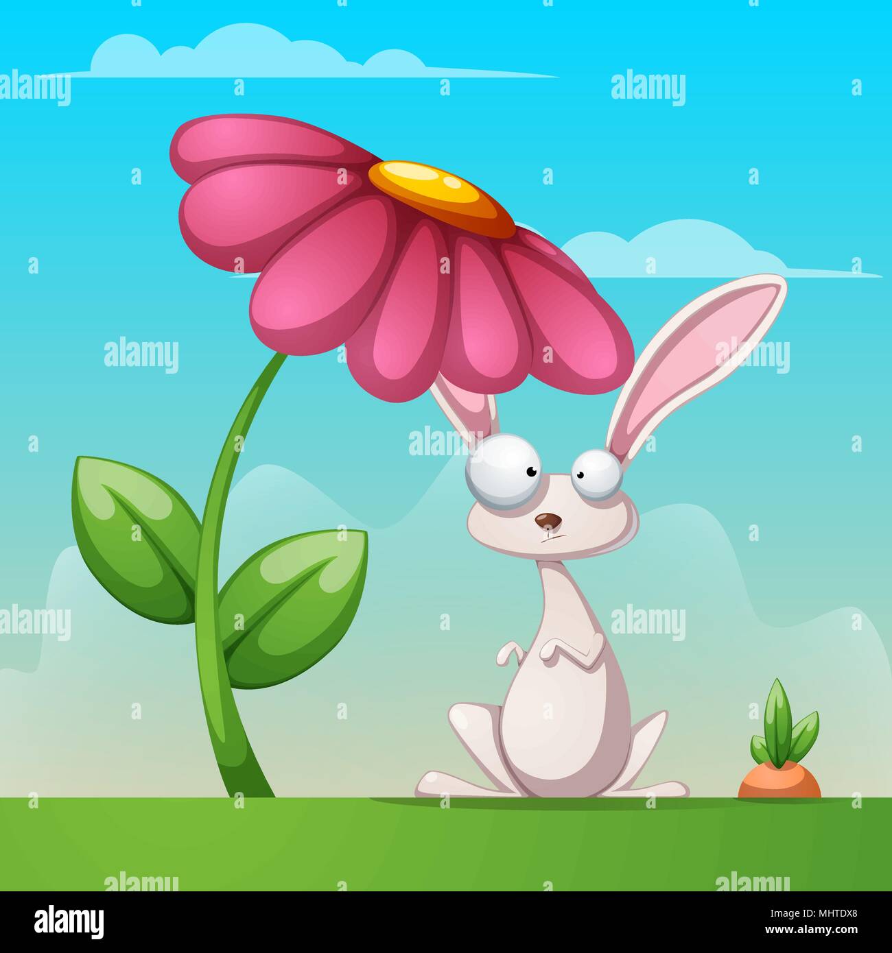 Cartoon landscape. Funny, cute rabbit illustration Stock Vector Image ...