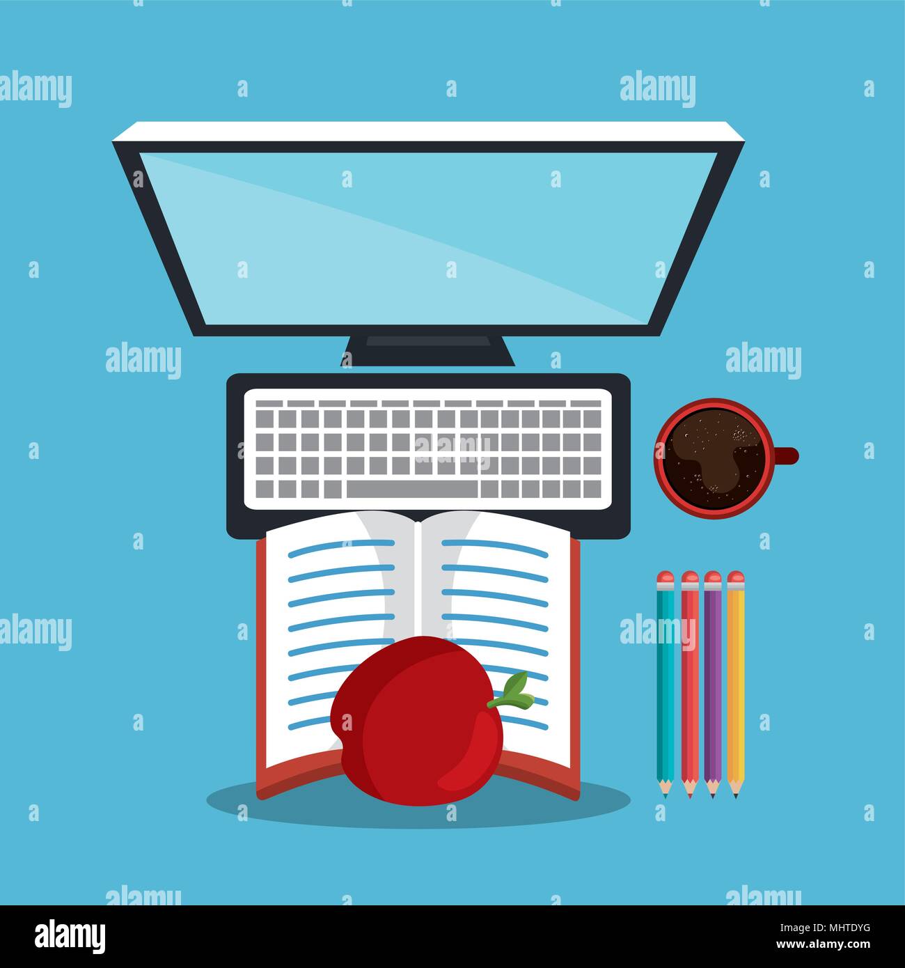 desktop computer with easy learning icons vector illustration design ...