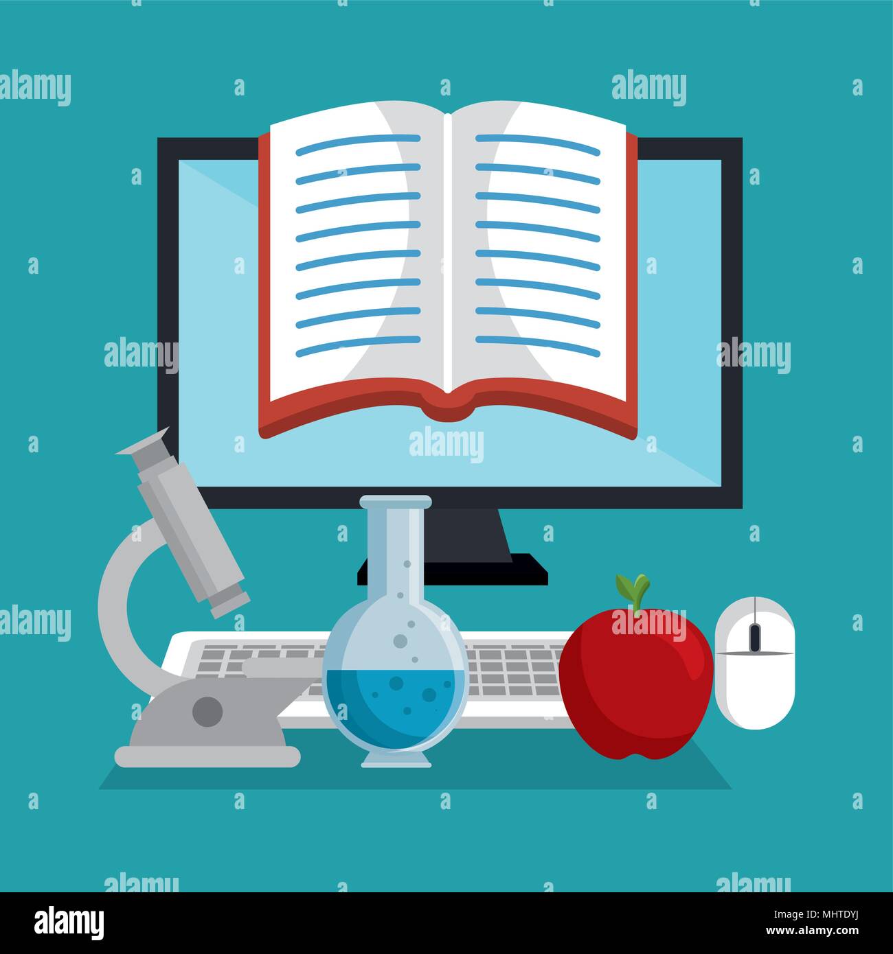 desktop computer with easy learning icons vector illustration design ...