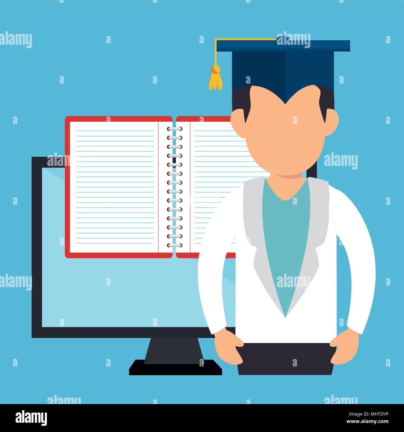 desktop computer with easy learning icons vector illustration design ...