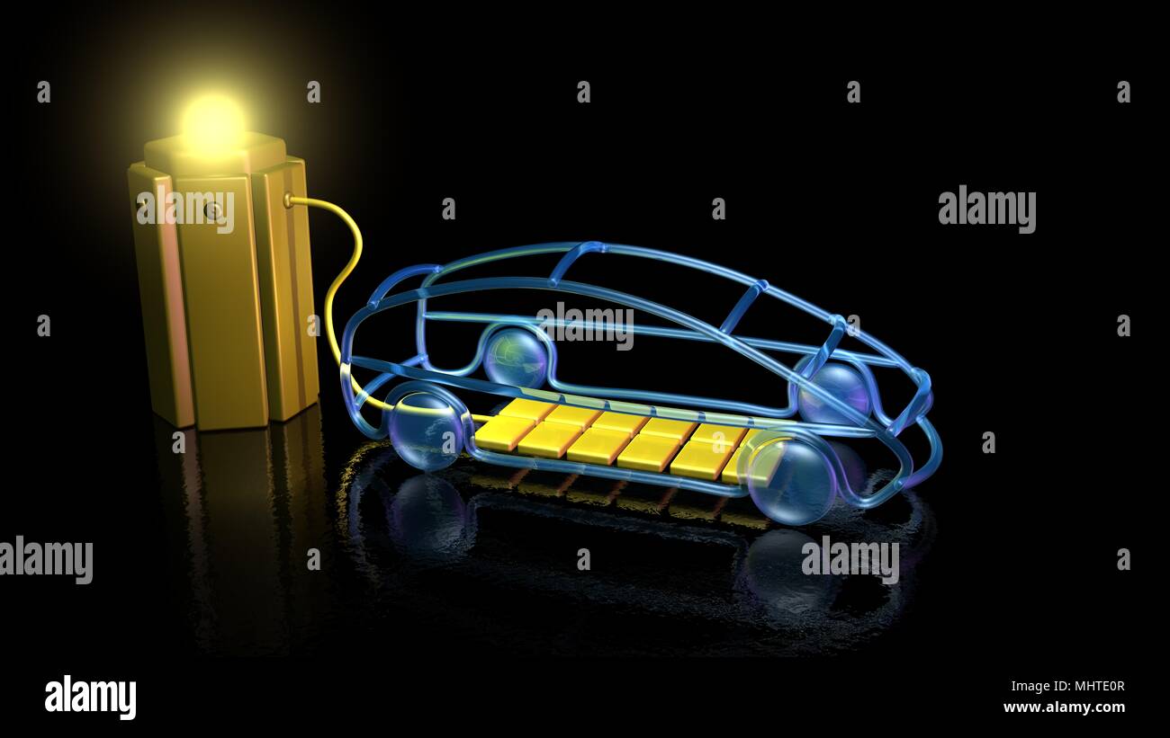 Electric car with batteries. 3d render Stock Photo - Alamy