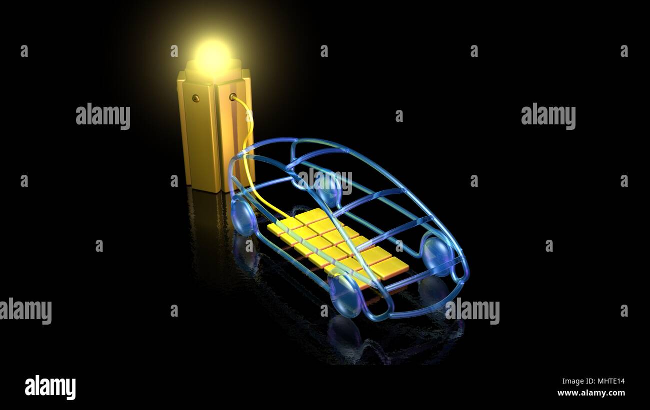 Electric car with batteries. 3d render Stock Photo - Alamy