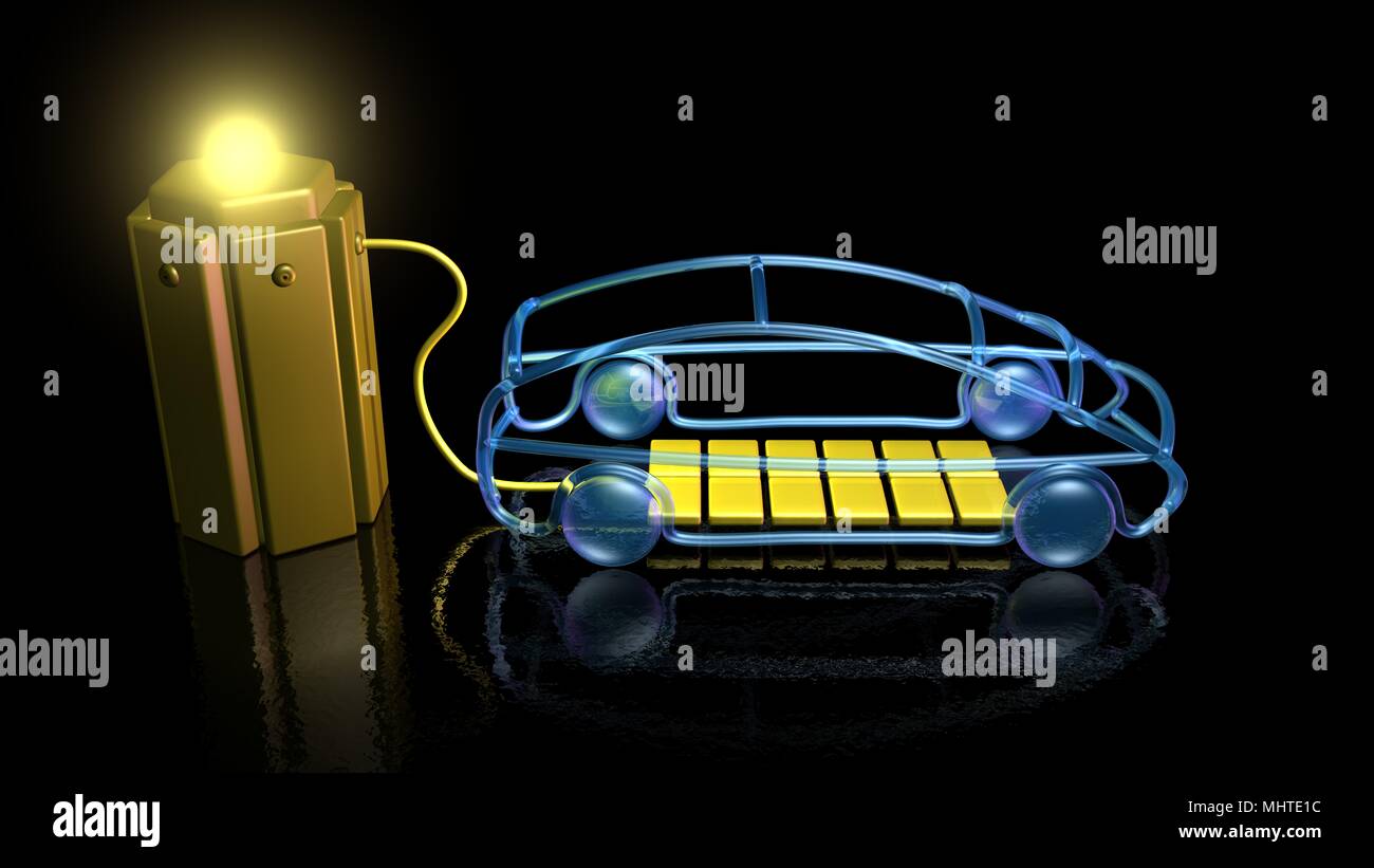 Electric car with batteries. 3d render Stock Photo - Alamy