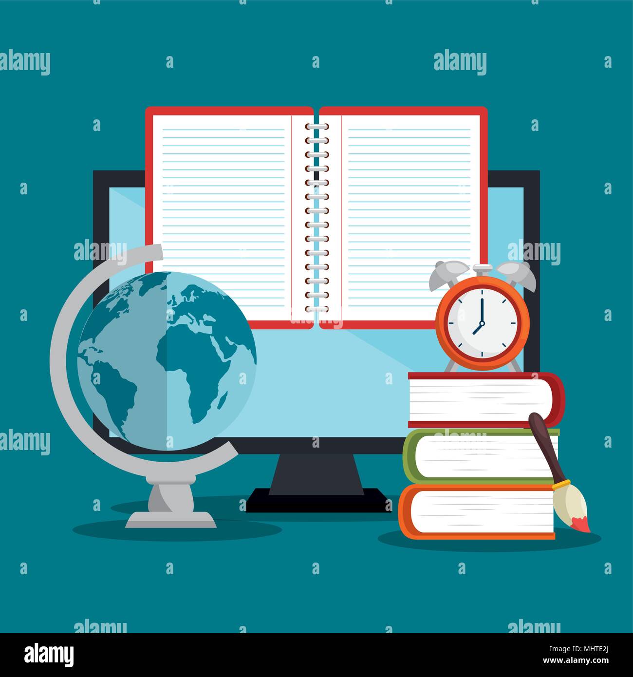 desktop computer with easy learning icons vector illustration design ...