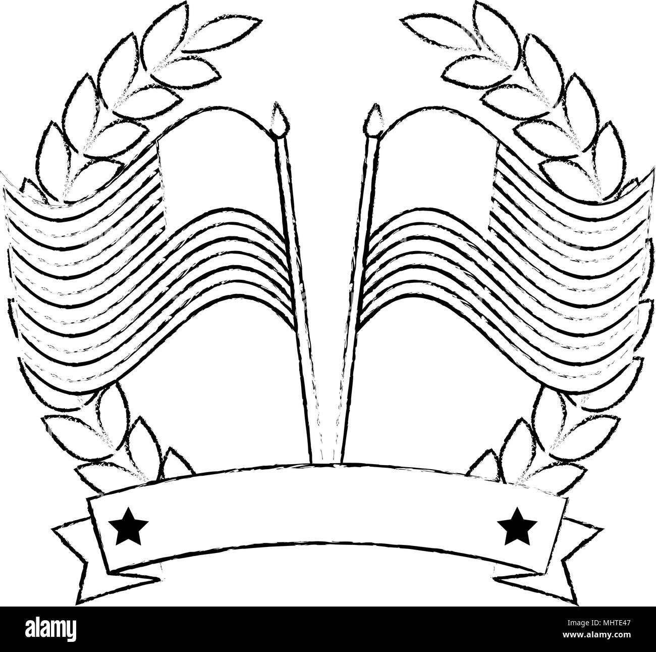 united states of america flags crossed with ribbon vector illustration ...
