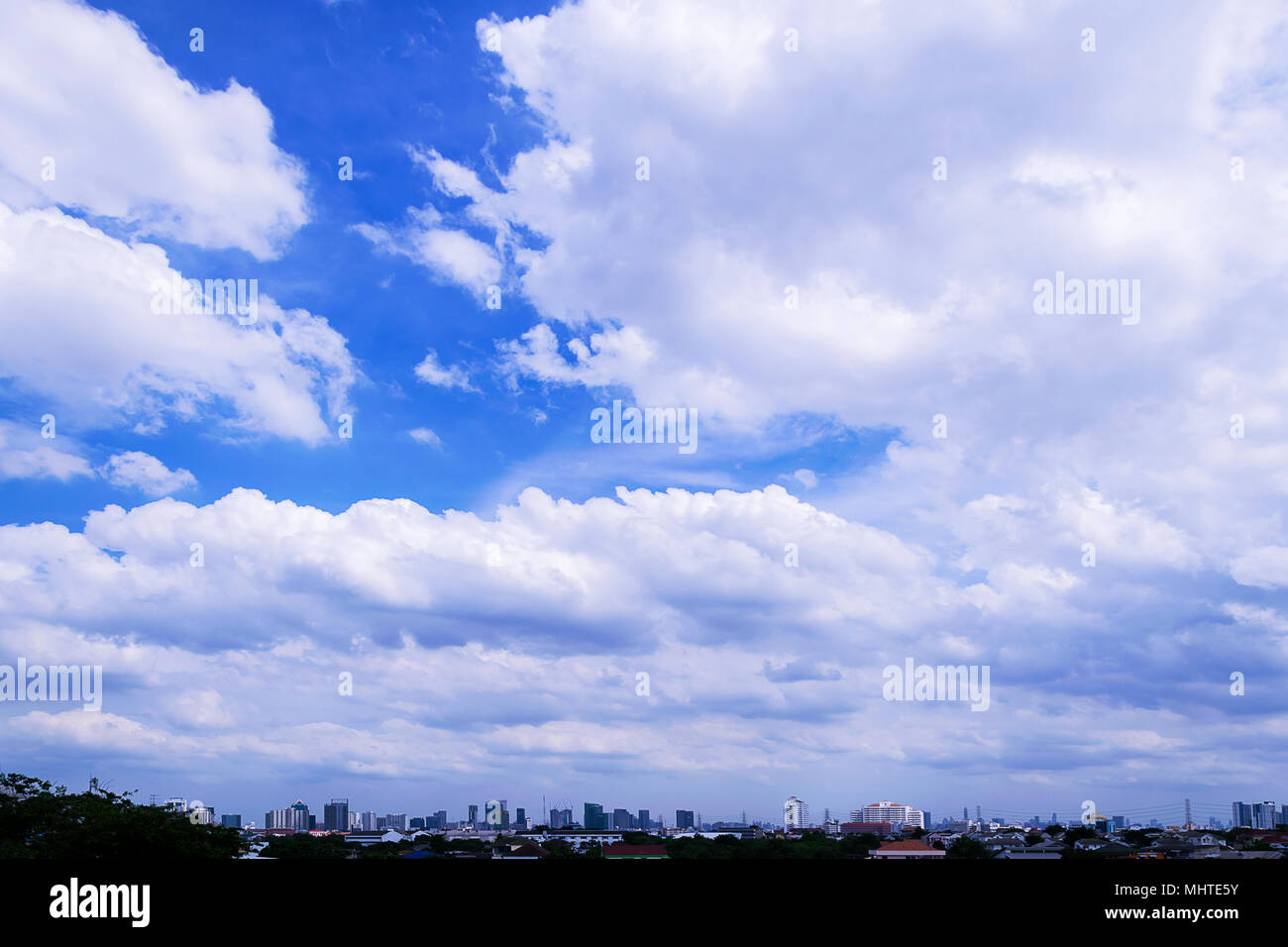 Bangkok's residential landscape With the vast sky, blue turquoise ...
