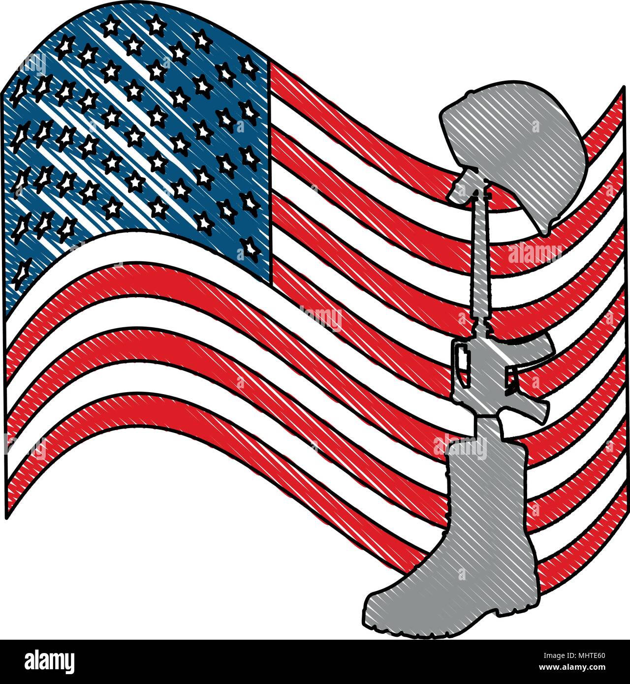 united states of america flag with boot riffle and helmet vector ...