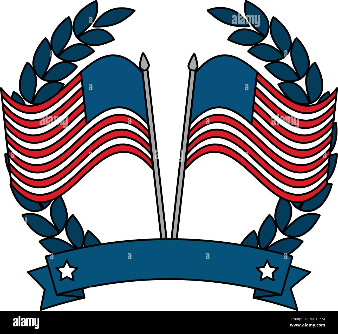 united states of america flags crossed with ribbon vector illustration ...