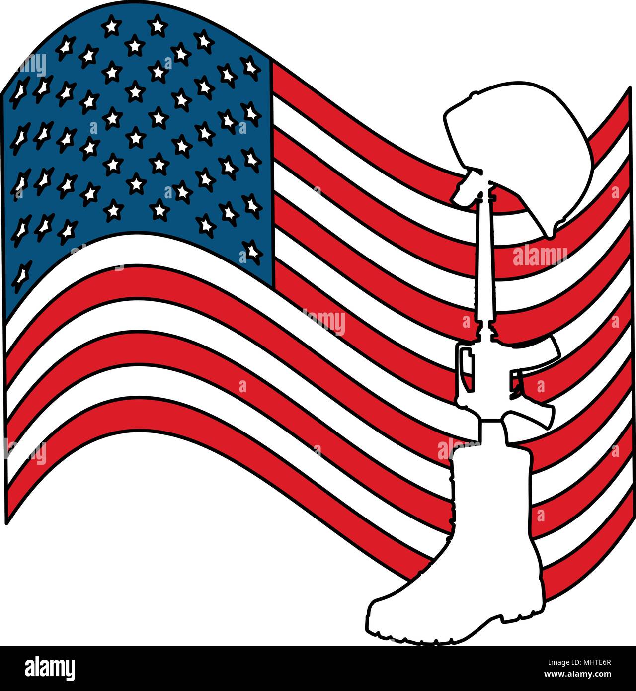 united states of america flag with boot riffle and helmet vector ...