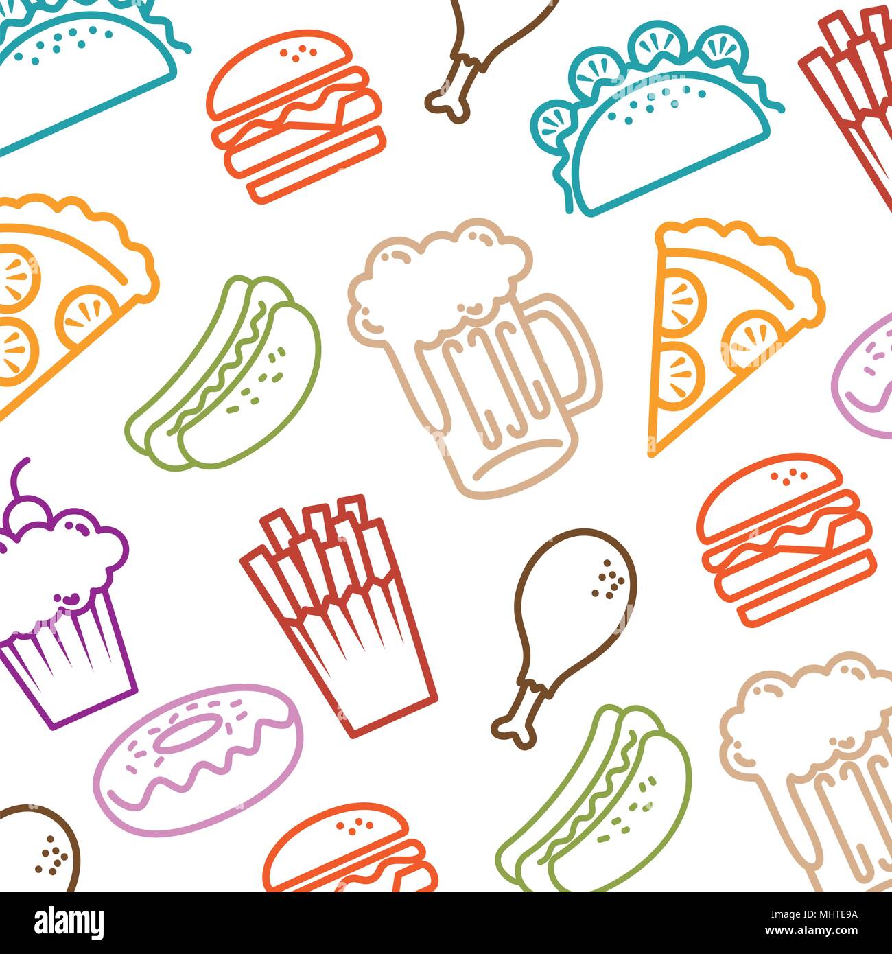 delicious fast food pattern background Stock Vector Image & Art - Alamy