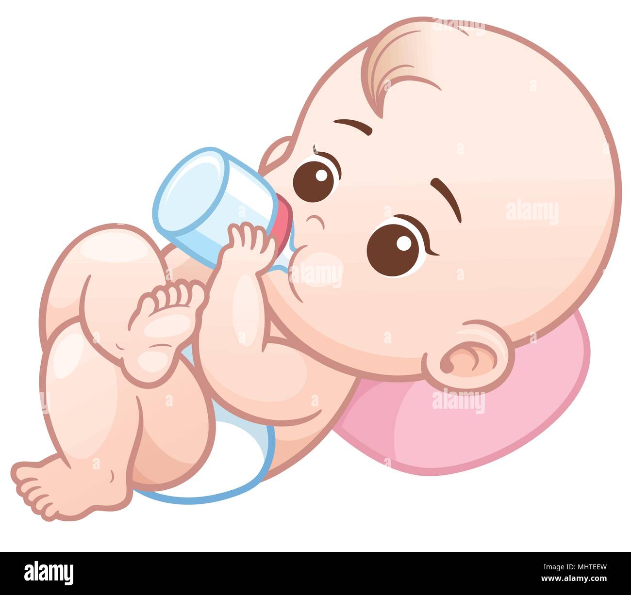 Vector Illustration of Cartoon baby holding a milk bottle.Baby infant ...