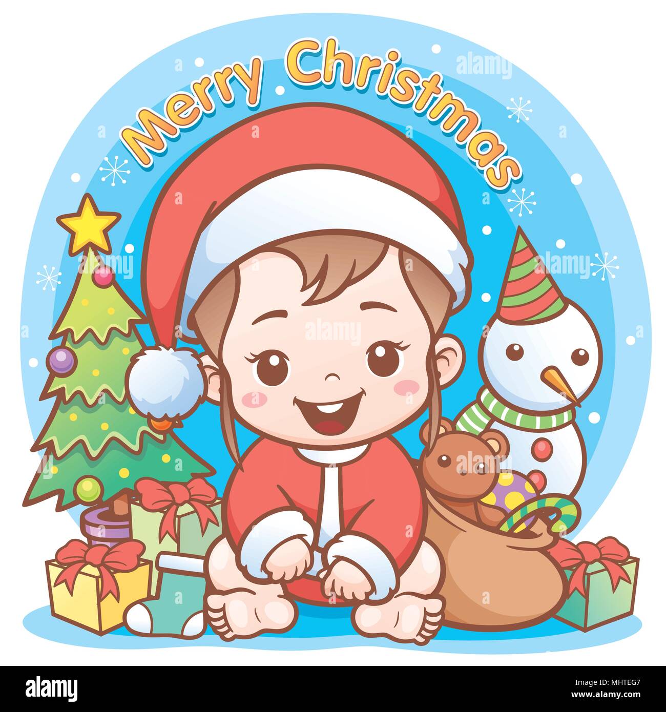 Vector Illustration of Cartoon Cute Baby Santa Merry Christmas concept ...