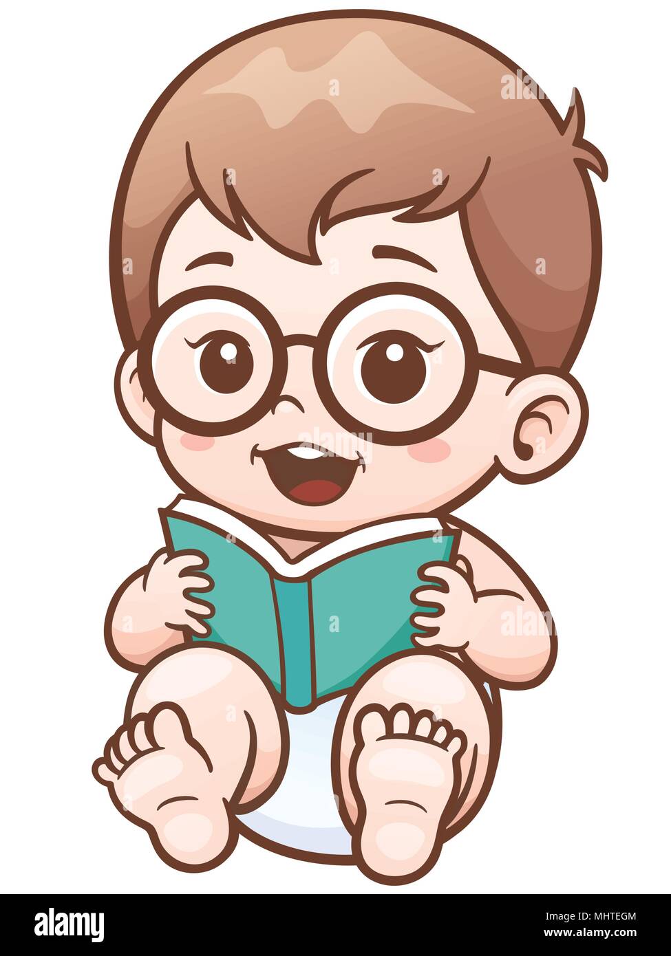 Vector Illustration of Cartoon Baby sitting play tablets Stock Vector ...