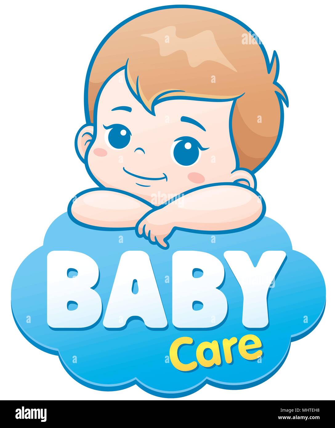 Vector Illustration of Cartoon Cute Baby. Baby care logo concept Stock ...