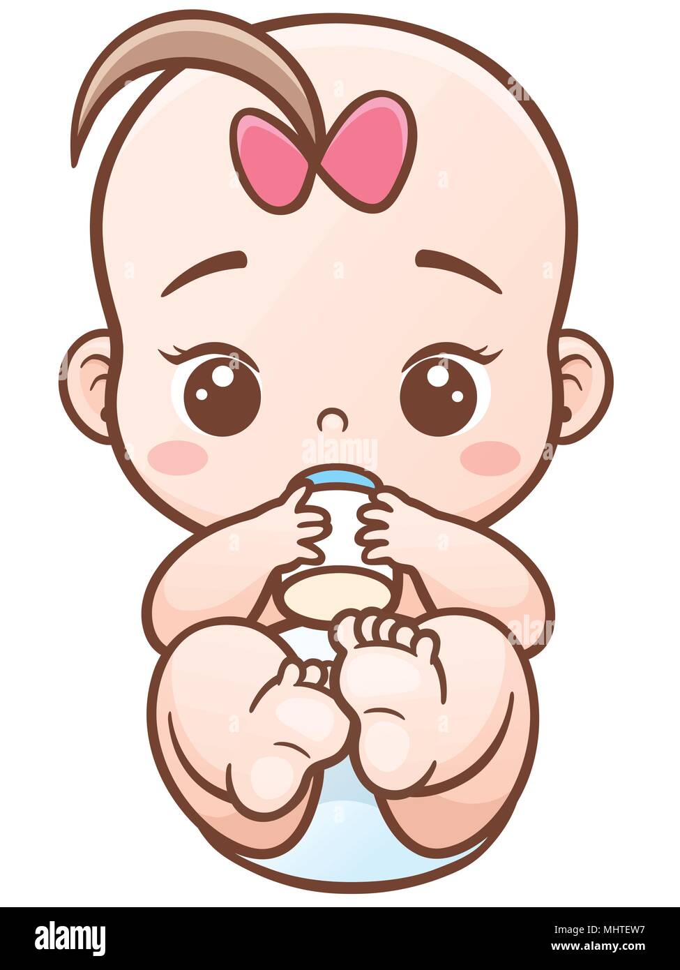 Vector Illustration of Cartoon baby holding a milk bottle.Baby infant ...
