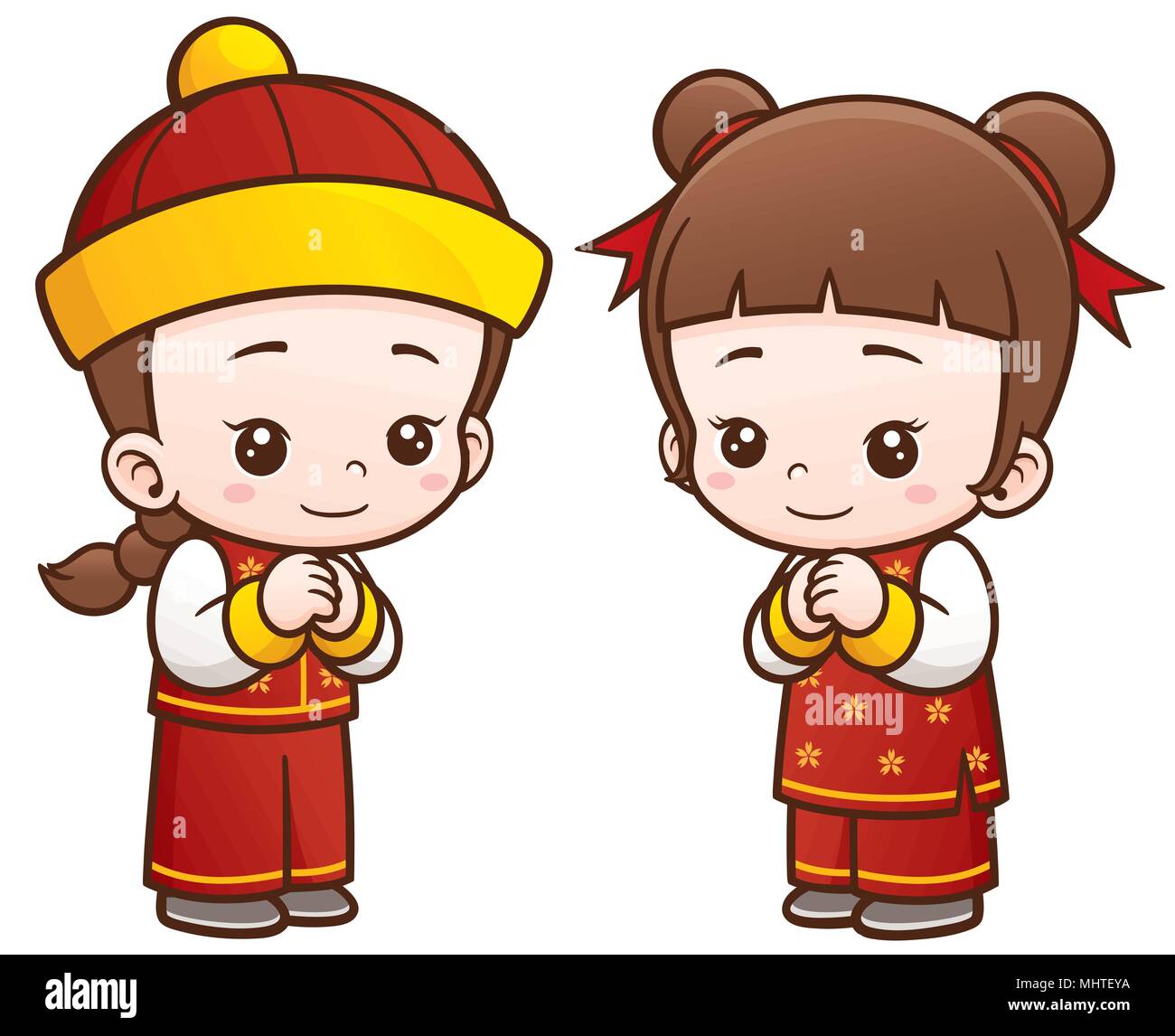 Vector illustration of Cartoon Chinese Kids Stock Vector Image & Art ...