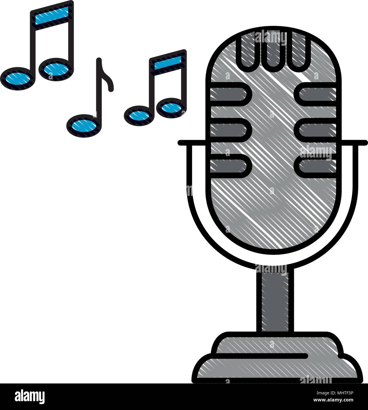 retro microphone with musical notes Stock Vector Image & Art - Alamy