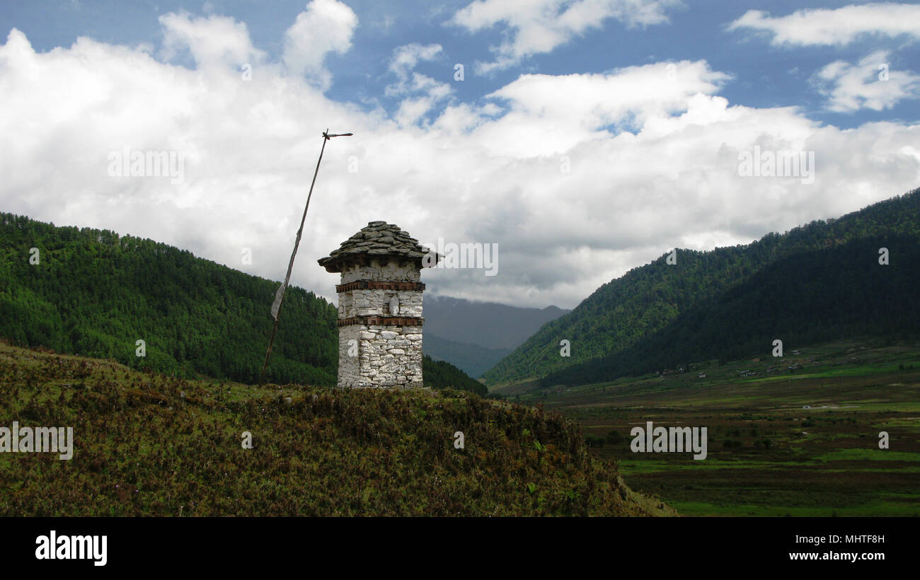 Landscape of mountain Phobjikha valley, Bhutan Himalayas Stock Photo ...
