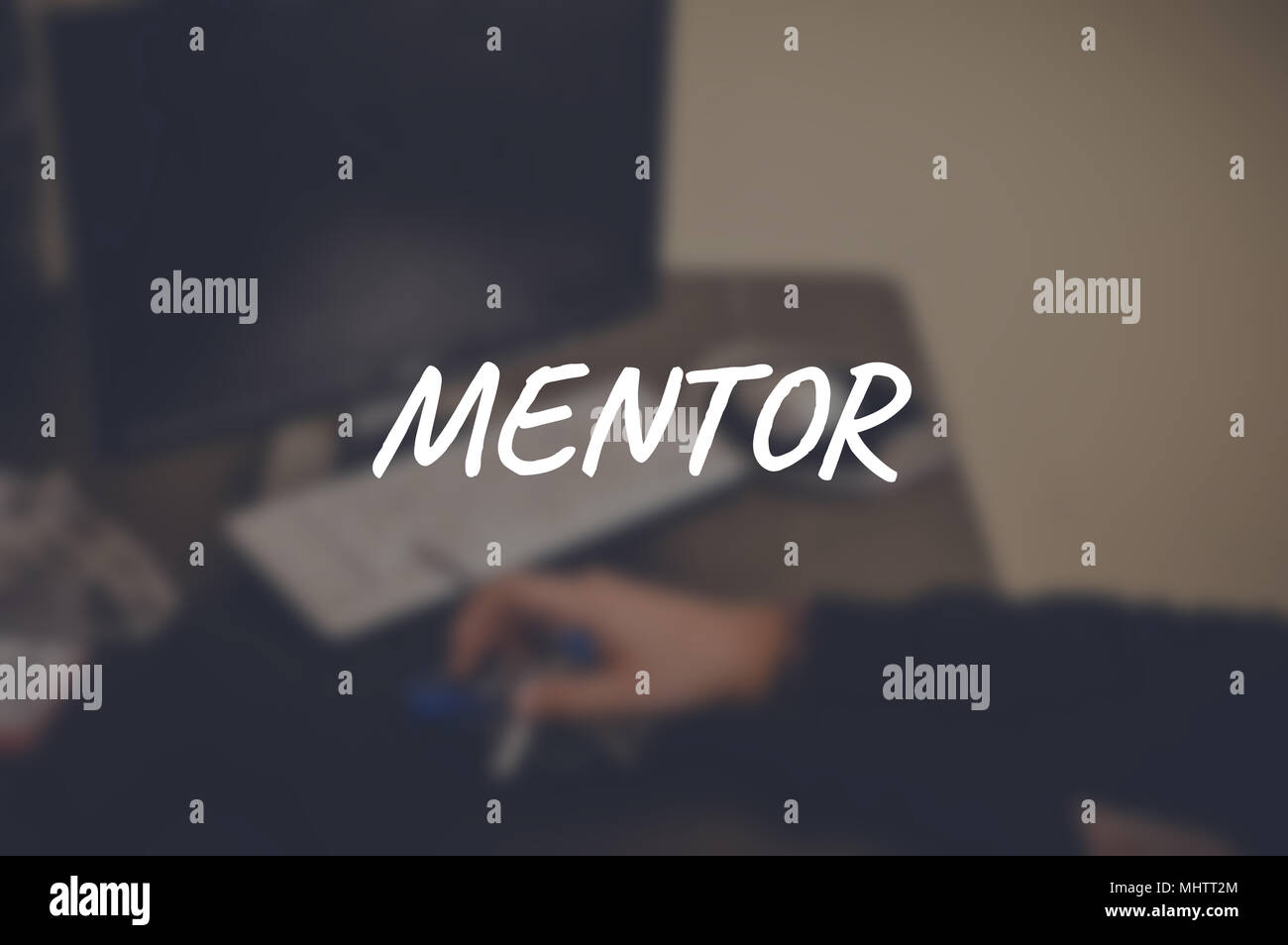 Mentor word with blurring business background Stock Photo - Alamy