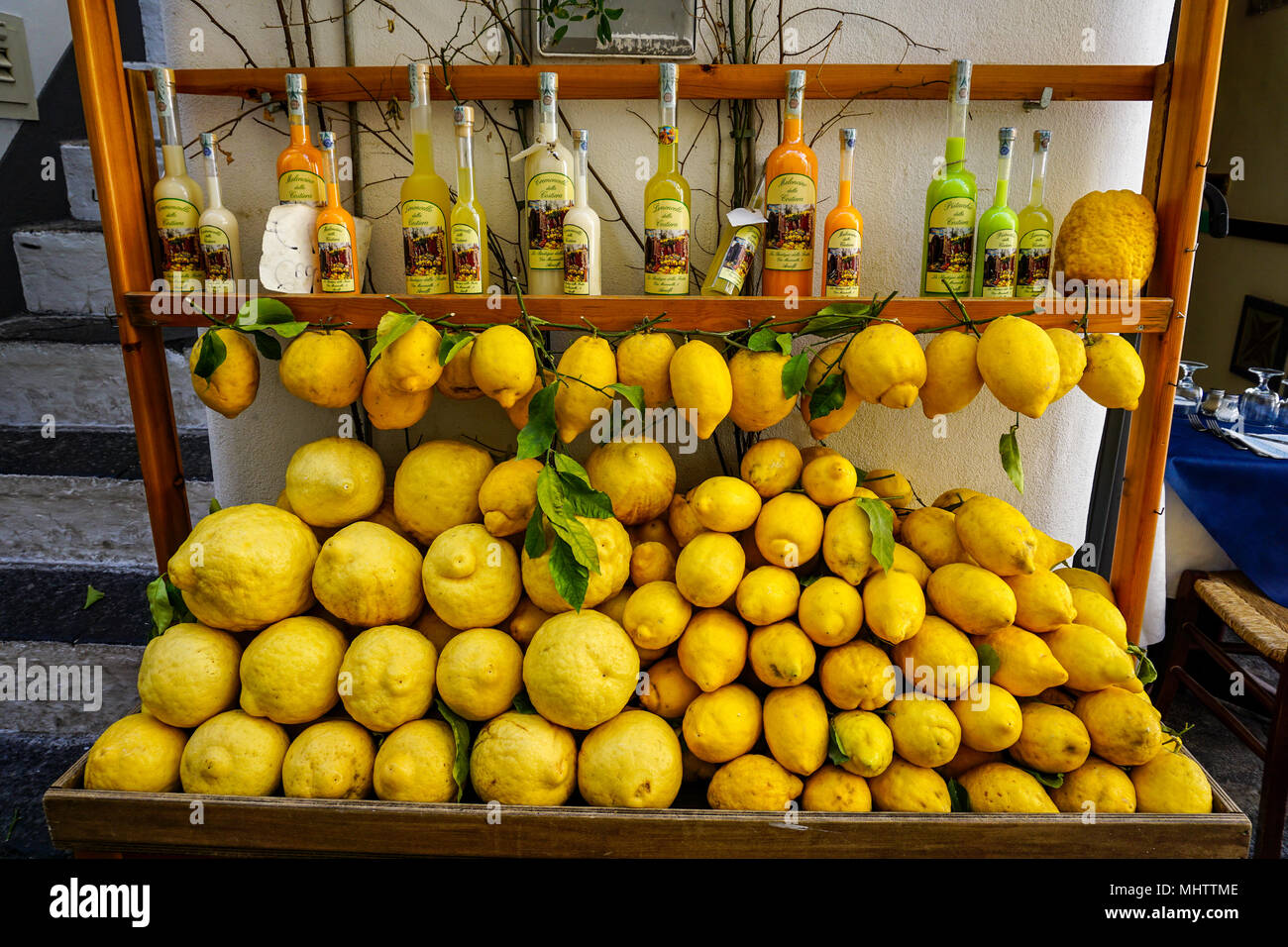 Gigantic lemons and limoncello on display in Amalfi, Amalfi Coast ...