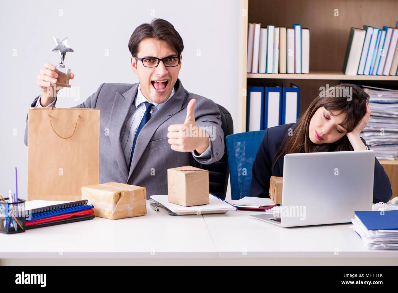 Business people receiving new mail and parcels Stock Photo - Alamy