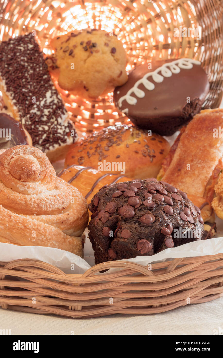 Mexican Sweet bread. basket with assorted bread for morning coffee ...