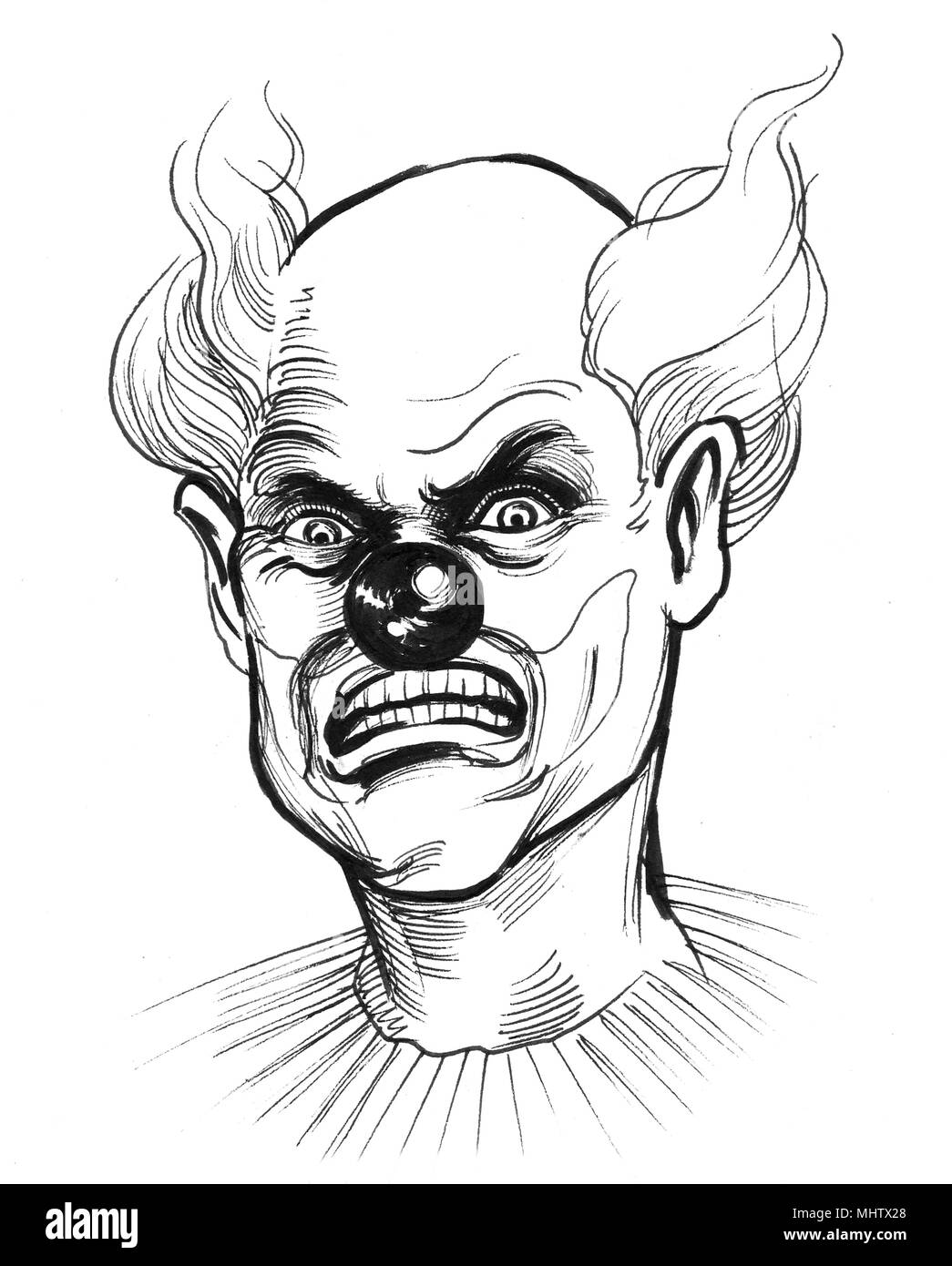 Angry clown face. Ink black and white illustratioon Stock Photo - Alamy
