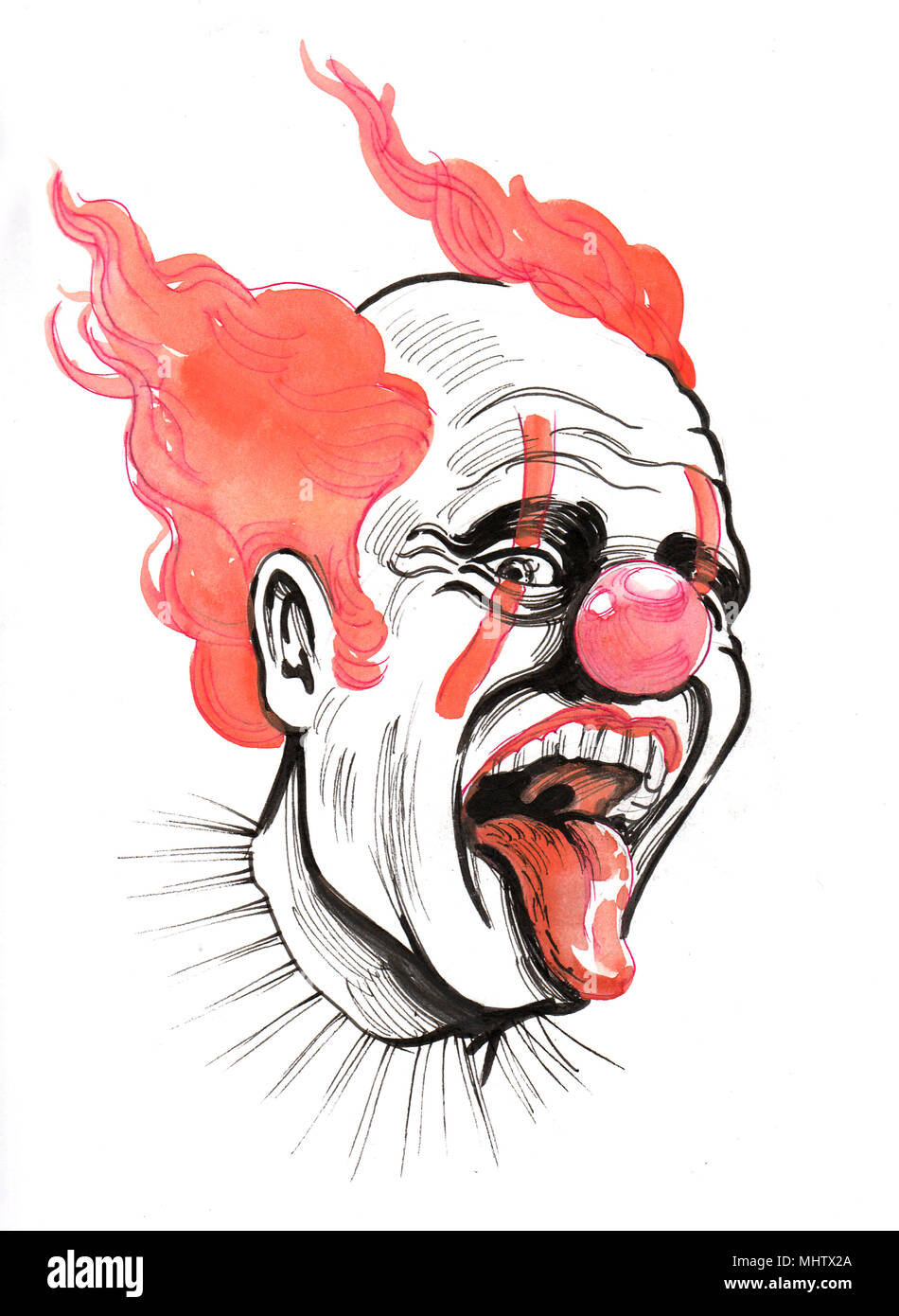 Mad clown. Ink and watercolor illustration Stock Photo - Alamy