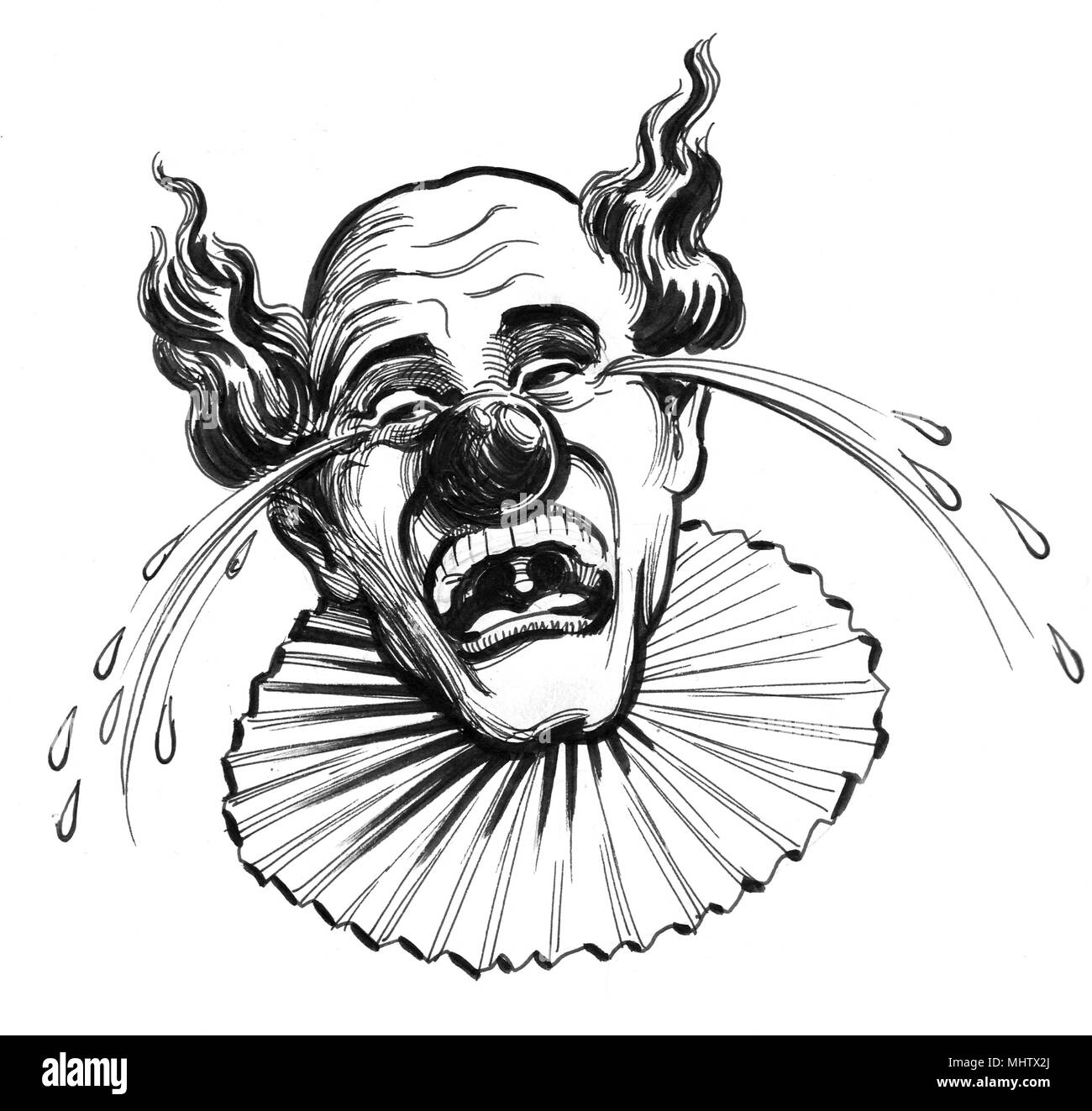 Crying clown. Ink black and white illustration Stock Photo - Alamy