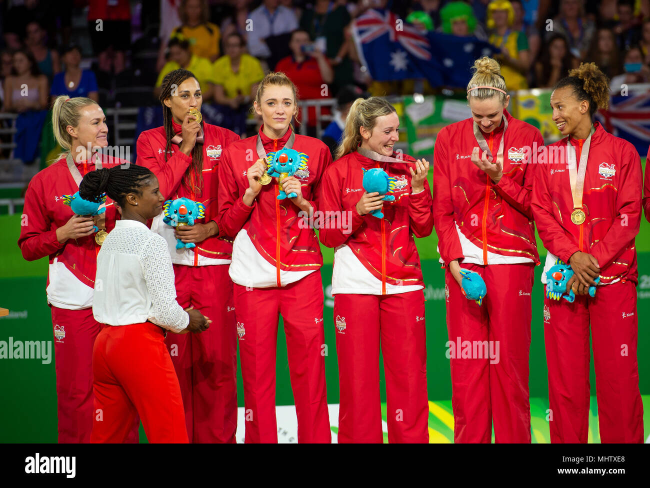 GOLD COAST, AUSTRALIA - APRIL 15: Gold medalists England pose during ...
