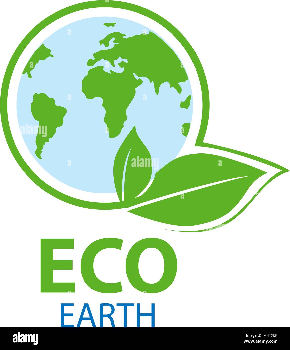 Blue planet in circle a green leaf. Symbol of ecology with the t Stock ...