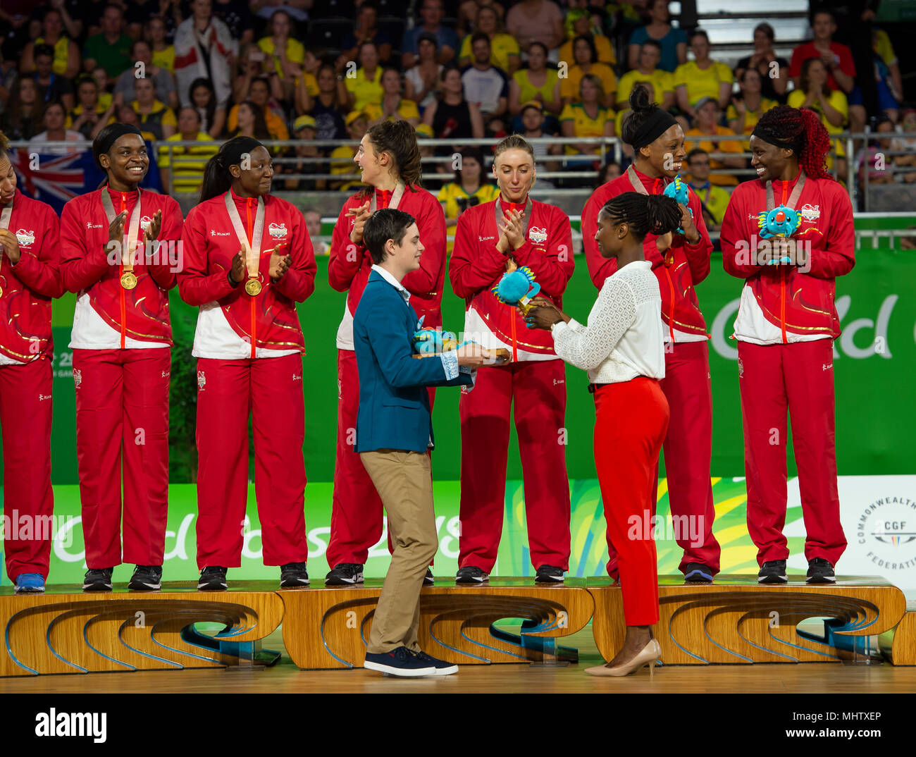 GOLD COAST, AUSTRALIA - APRIL 15: Gold medalists England pose during ...