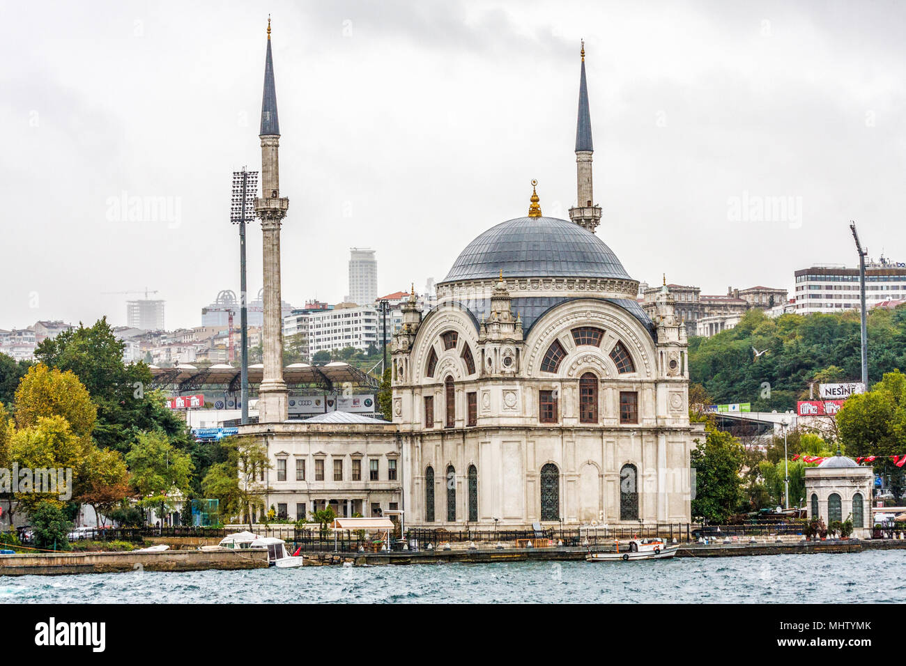 Istanbul, Turkey-10th October 2011:The Ortakoy mosque on the bosphorous ...