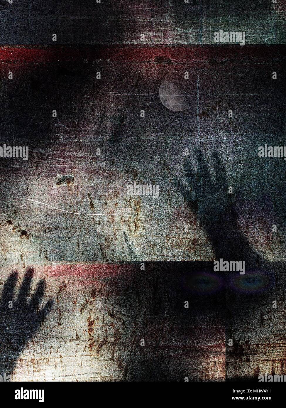 Creepy scene. Shadow of hands and evil eyes Stock Photo - Alamy