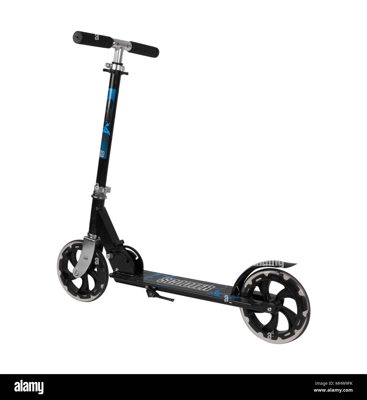 Black metal scooter isolated on white background Stock Photo - Alamy