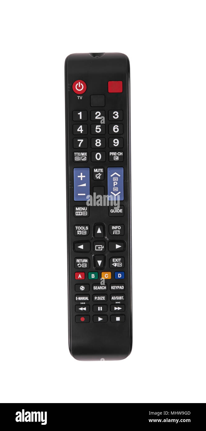 TV remote control isolated on white background Stock Photo - Alamy