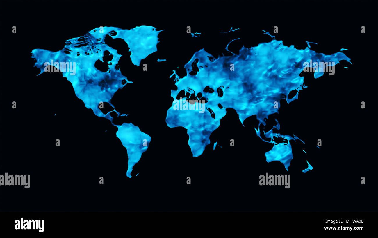 World map made out of water 3D render Stock Photo - Alamy