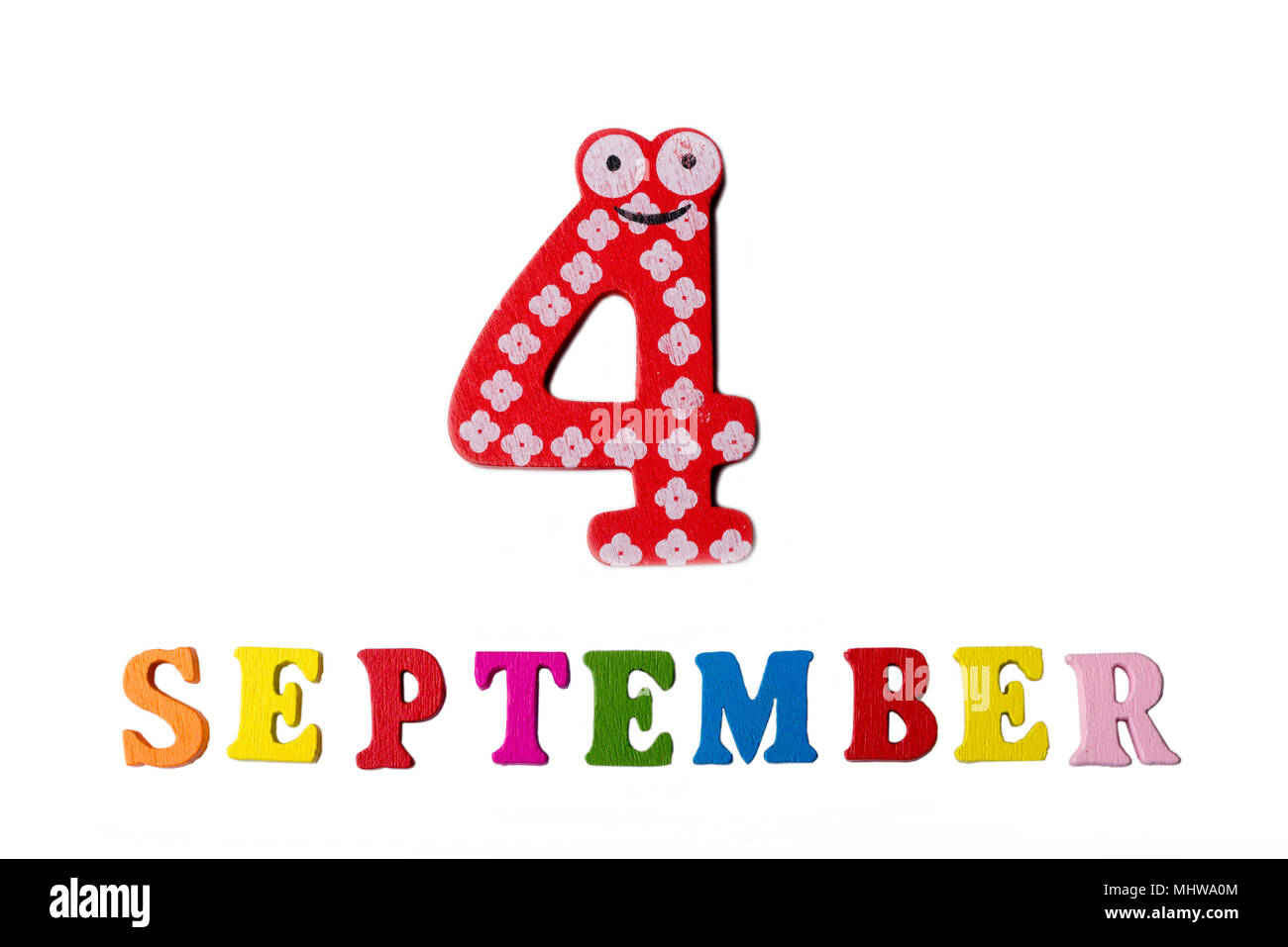 September 4, on a white background, the letters and numbers. Calendar ...