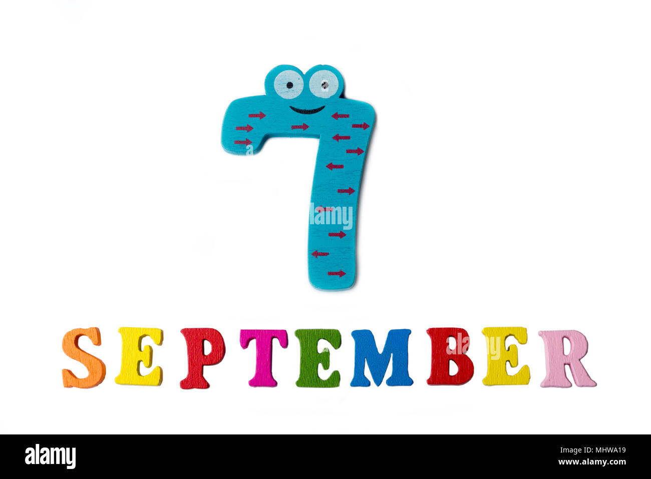 September 7, on a white background, the letters and numbers. Calendar ...