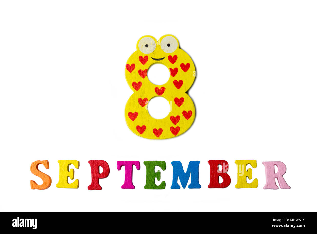 8 September on a white background, the letters and numbers. Calendar ...