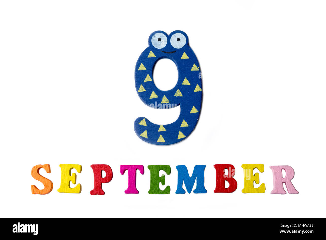 September 9, on a white background, the letters and numbers. Calendar ...