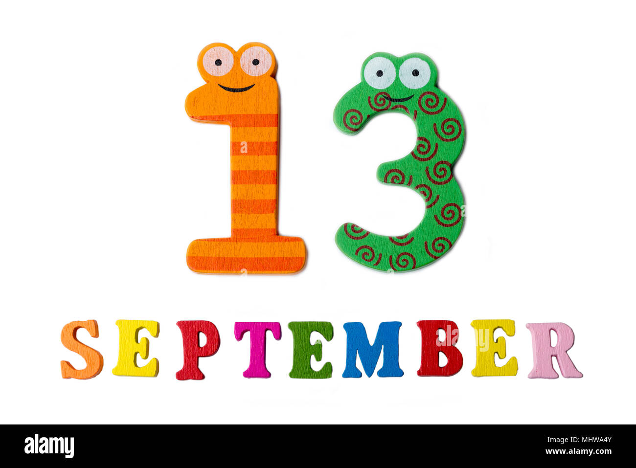 September 13, on a white background, the letters and numbers. Calendar ...