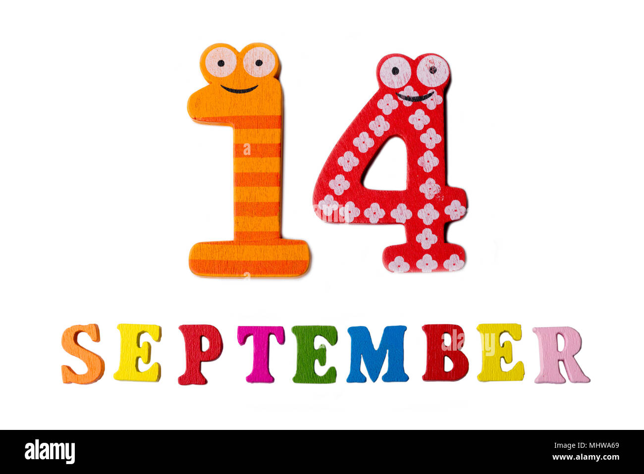 September 14 on white background, letters and numbers. Calendar Stock ...