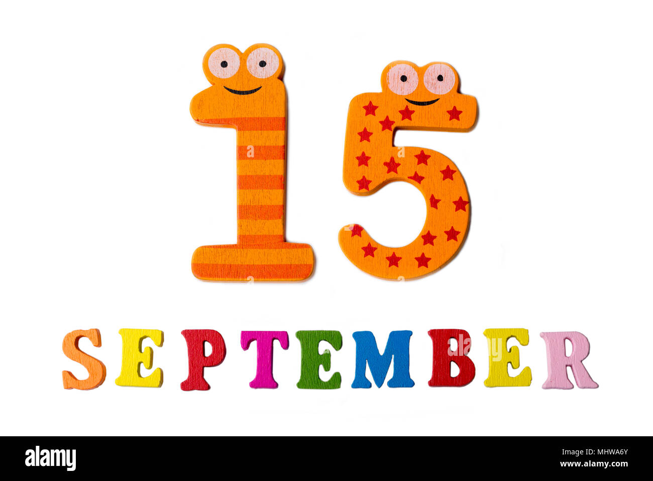 September 15 on white background, letters and numbers. Calendar Stock ...