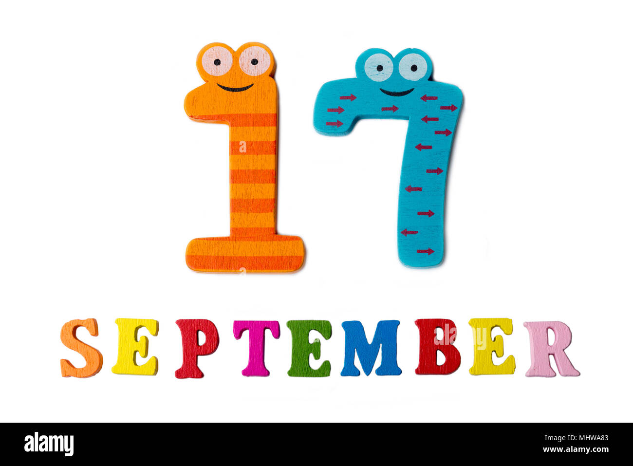 September 17 on white background, letters and numbers. Calendar Stock ...