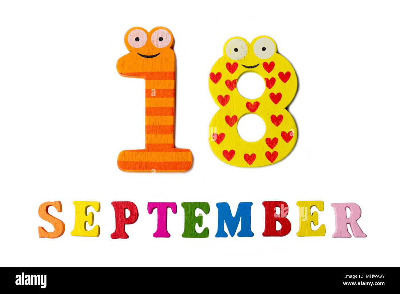 September 18 on white background, letters and numbers. Calendar Stock ...