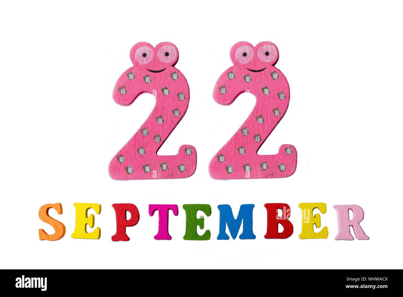 September 22 on white background, letters and numbers. Calendar Stock ...