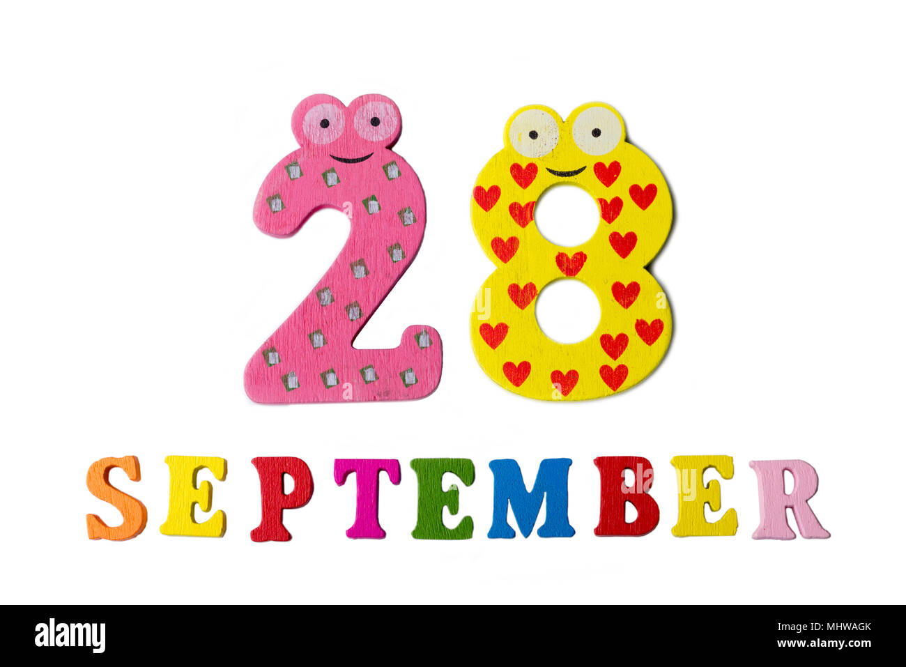 September 28 on white background, letters and numbers. Calendar Stock ...